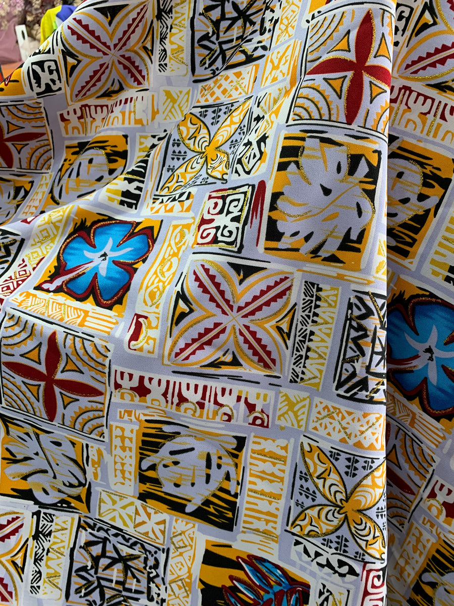 Polynesian printed with gold glitter – Polynesian Textiles