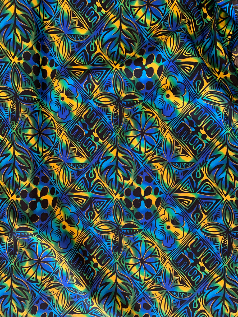 Islander printed with gold glitter polyester # 21 – Polynesian Textiles